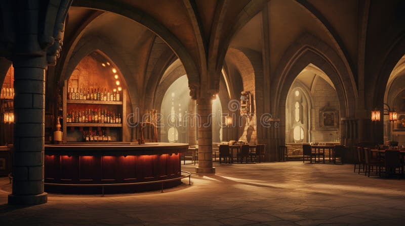 Generative AI, Cathedral Antique Interior with Bar or Pub Stock ...