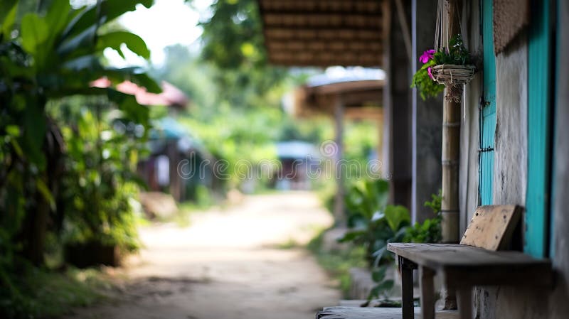Generative AI Charming Rural Street Scene Showing a Quiet Pathway Lined ...