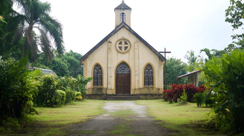 Generative AI Charming Rustic Church Surrounded by Lush Greenery Under ...