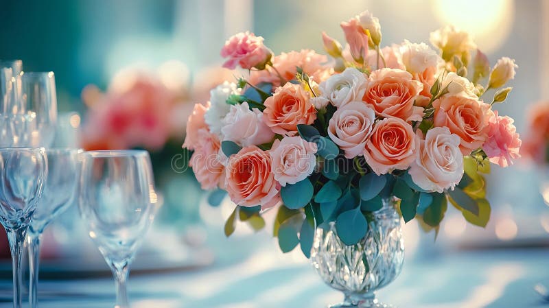 Generative AI Chic Wedding Reception Table with Floral Centerpiece ...