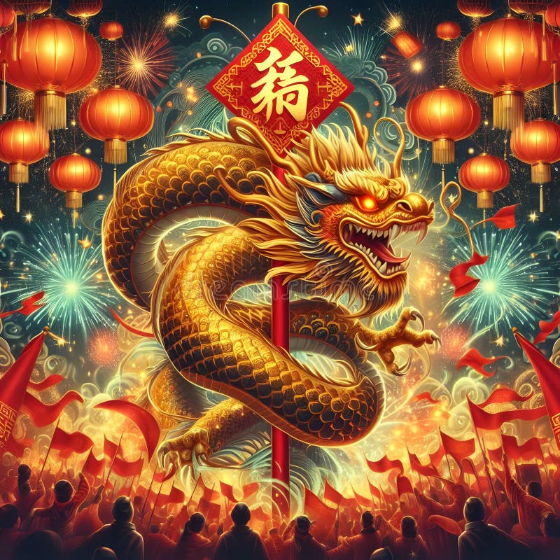 Generative AI Chinese Year of the Dragon Illustration Stock ...