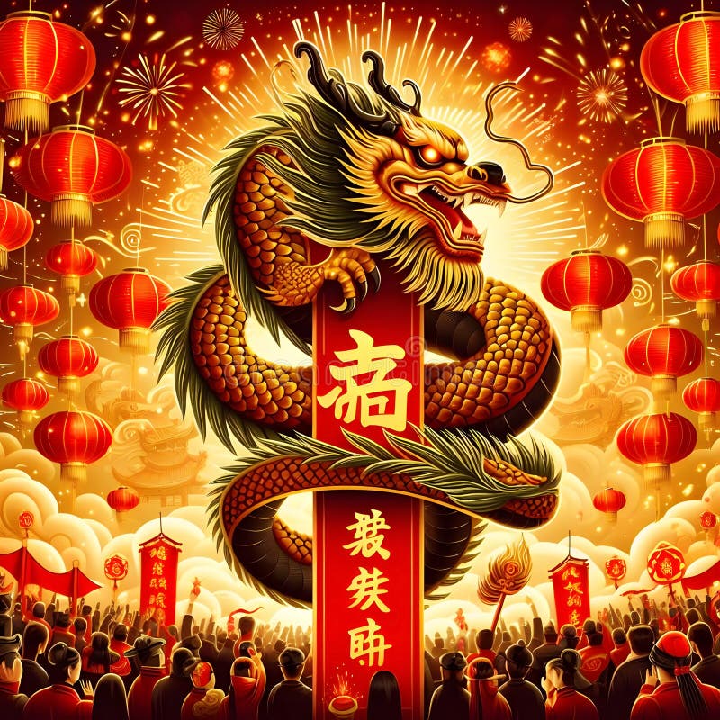 Generative AI Chinese Year of the Dragon Illustration Stock ...