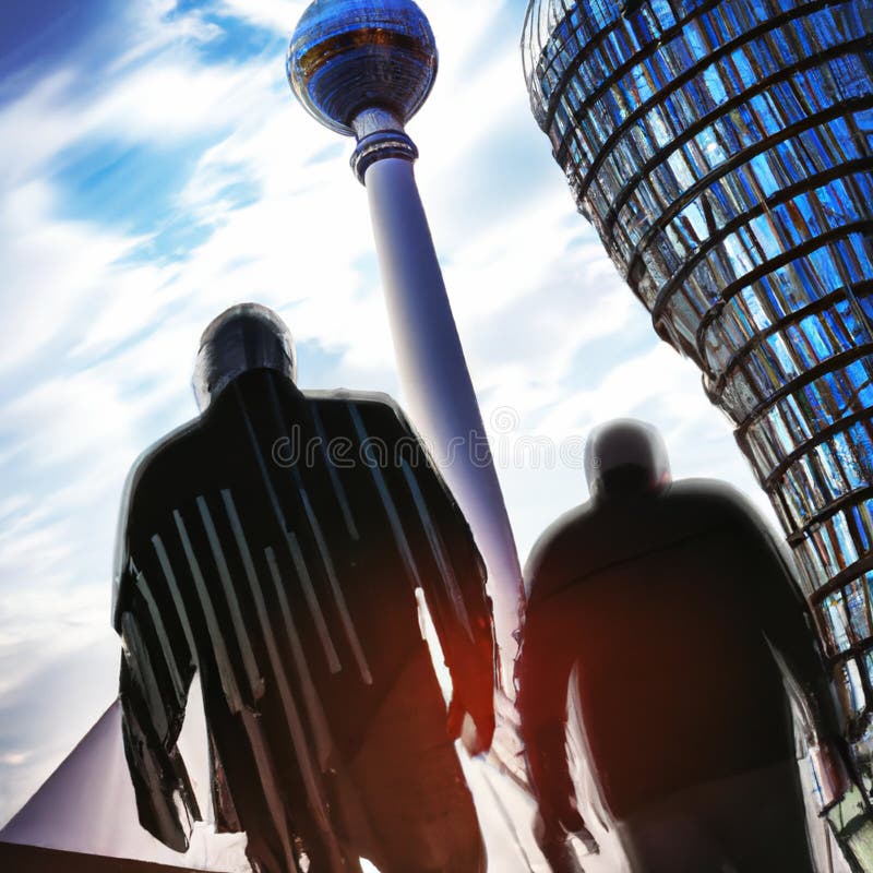 Generative AI of City Street with Walking Humanoids Stock Illustration ...