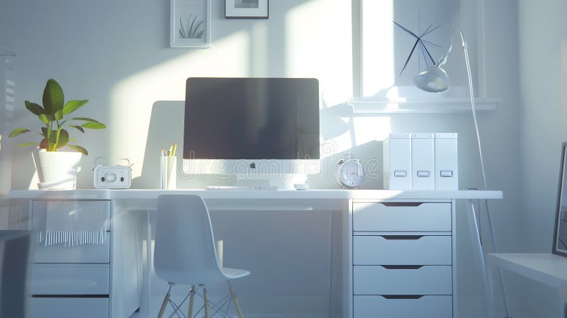Generative AI Clean Bright and Empty Home Office Interior Organized ...
