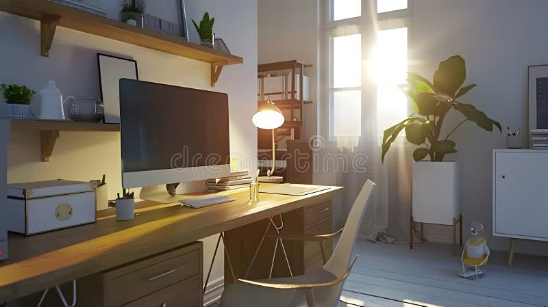 Generative AI Clean Bright and Empty Home Office Interior Organized ...