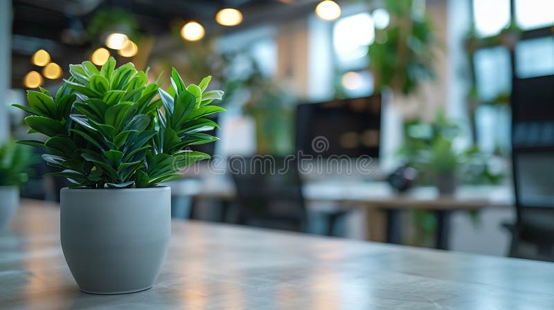 Generative AI Clean Modern Office Interior with Computers and Plants ...
