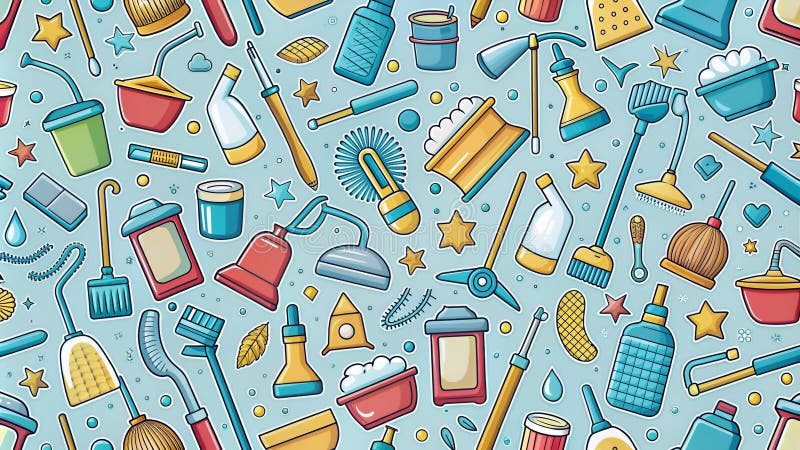 Cleaning seamless pattern stock illustration. Illustration of house ...