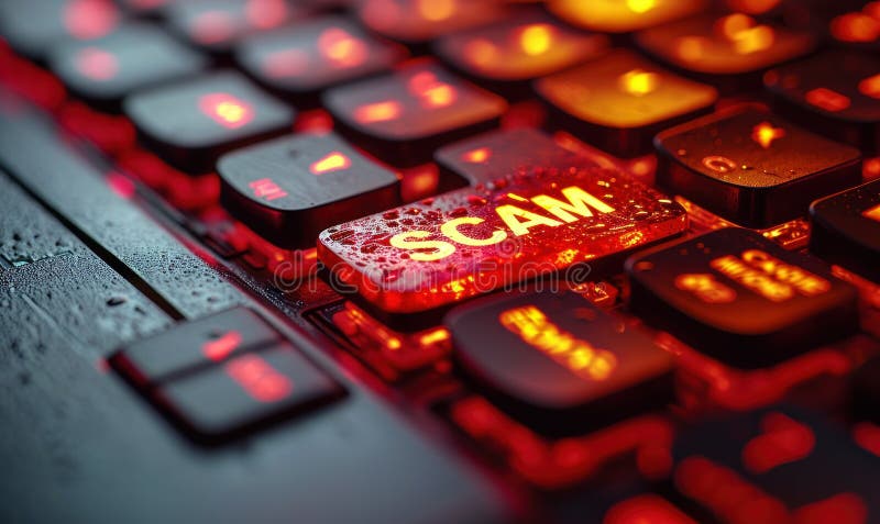 Close-up of a Bright Red SCAM Alert Button on a Computer Keyboard ...