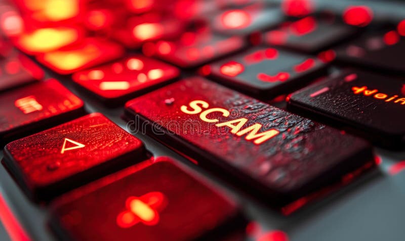 Close-up of a Bright Red SCAM Alert Button on a Computer Keyboard ...
