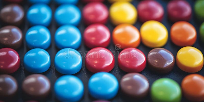 Generative AI Close-up of Colorful Chocolate Candy Shells in Rows ...