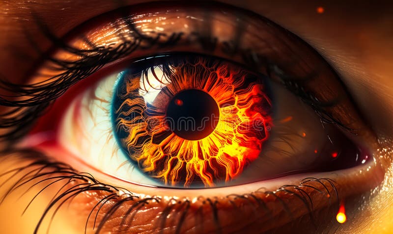 Close-up of a Human Eye with a Fiery, Burning Iris Symbolizing ...