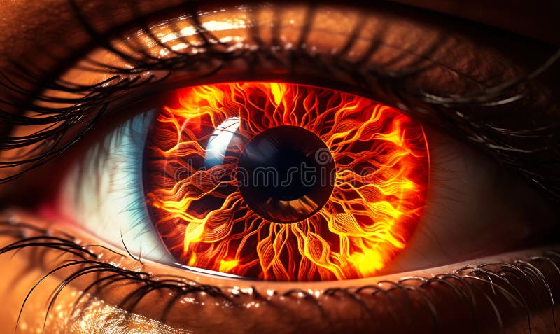 Close-up of a Human Eye with a Fiery, Burning Iris Symbolizing ...