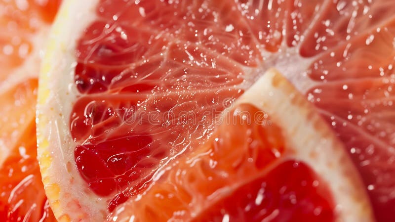 Generative AI Close Up of Sliced Ripe Grapefruit Macro Red Fresh Grapefruit Surface Background ...