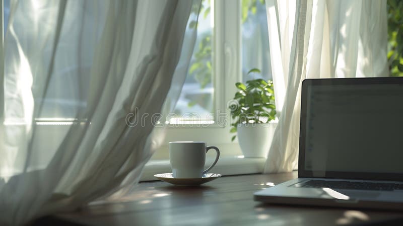 Generative AI Close Up View of a Work Desk Interior with a Laptop ...