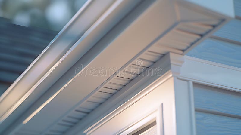 Generative AI Close Up of White Frame Gutter Guard System Eaves through ...