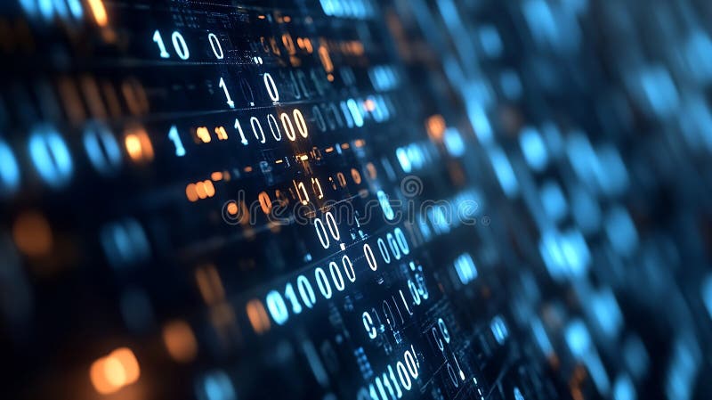 Generative Ai Closeup Of Binary Code Streams Glowing On A Digital Screen Representing Data
