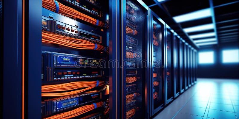 Generative AI, Closeup Shot of Networking Cable in the Server Room ...