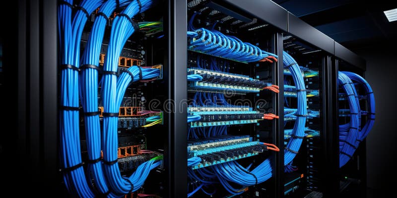 Generative AI, Closeup Shot of Networking Cable in the Server Room ...