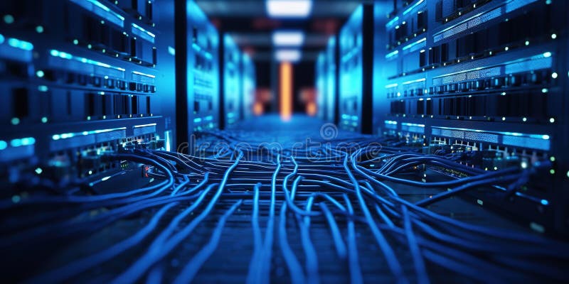 Generative AI, Closeup Shot of Networking Cable in the Server Room ...