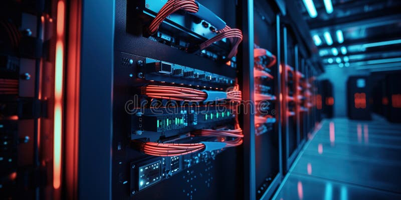 Generative AI, Closeup Shot of Networking Cable in the Server Room ...