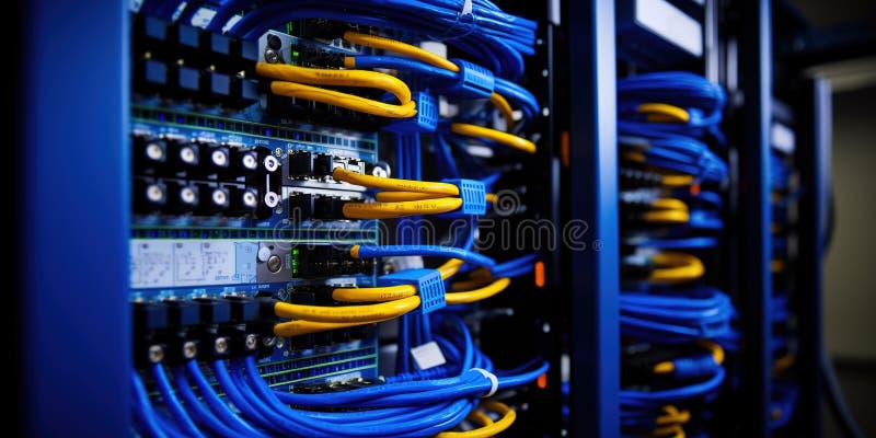 Generative AI, Closeup Shot of Networking Cable in the Server Room ...