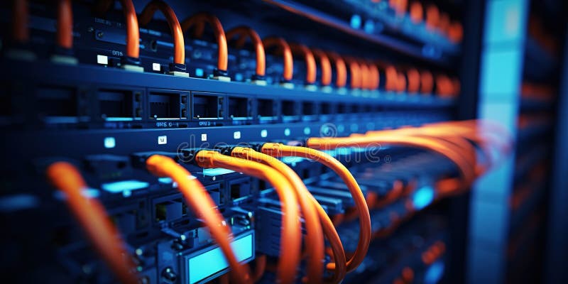 Generative AI, Closeup Shot of Networking Cable in the Server Room ...