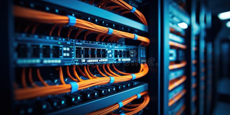 Generative AI, Closeup Shot of Networking Cable in the Server Room ...