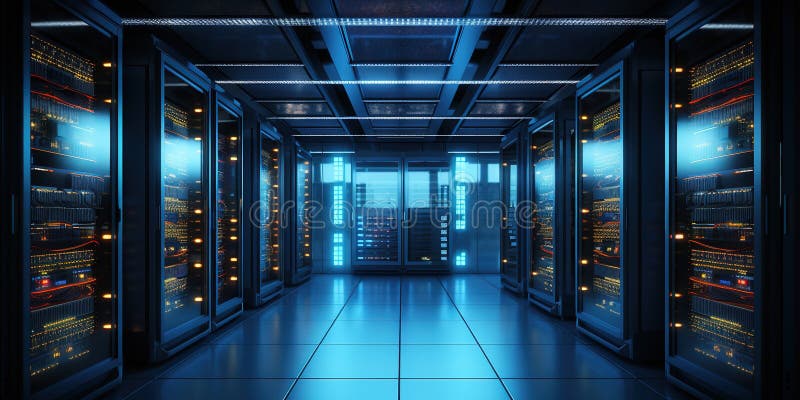 Generative AI, Closeup Shot of Networking Cable in the Server Room ...