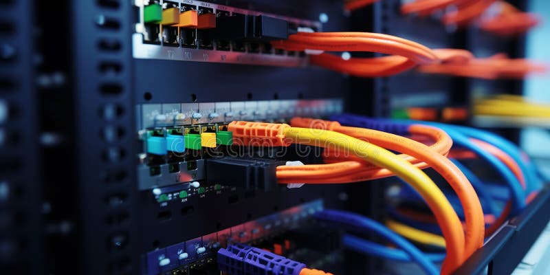 Generative AI, Closeup Shot of Networking Cable in the Server Room ...