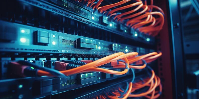 Generative AI, Closeup Shot of Networking Cable in the Server Room ...