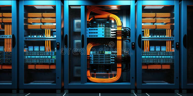 Generative AI, Closeup Shot of Networking Cable in the Server Room ...