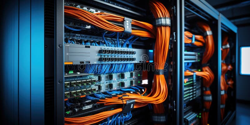 Generative AI, Closeup Shot of Networking Cable in the Server Room ...