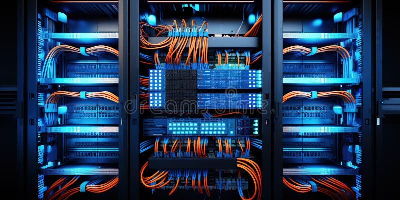 Generative AI, Closeup Shot of Networking Cable in the Server Room ...