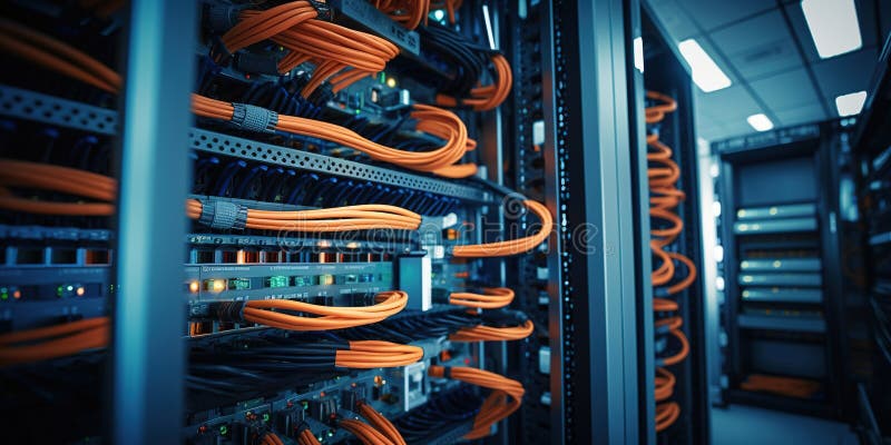 Generative AI, Closeup Shot of Networking Cable in the Server Room ...