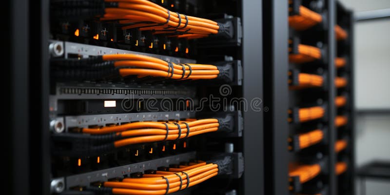 Generative AI, Closeup Shot of Networking Cable in the Server Room ...