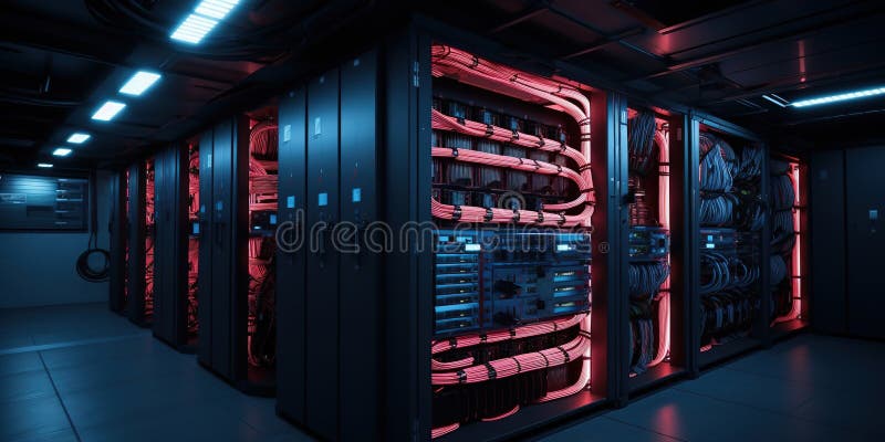 Generative AI, Closeup Shot of Networking Cable in the Server Room ...