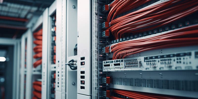 Generative AI, Closeup Shot of Networking Cable in the Server Room ...