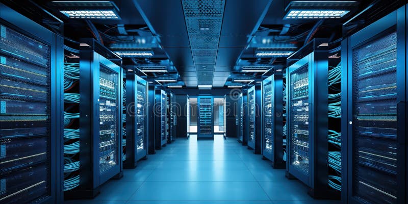 Generative AI, Closeup Shot of Networking Cable in the Server Room ...