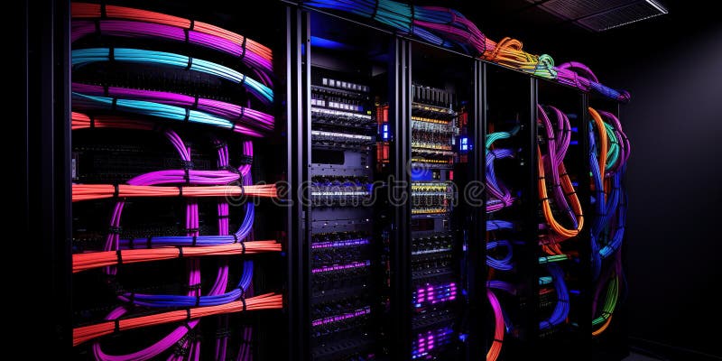 Generative AI, Closeup Shot of Networking Cable in the Server Room ...
