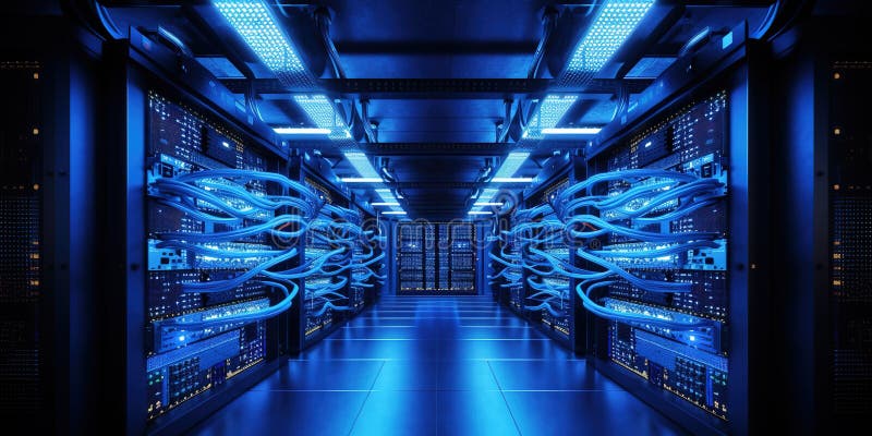 Generative AI, Closeup Shot of Networking Cable in the Server Room ...