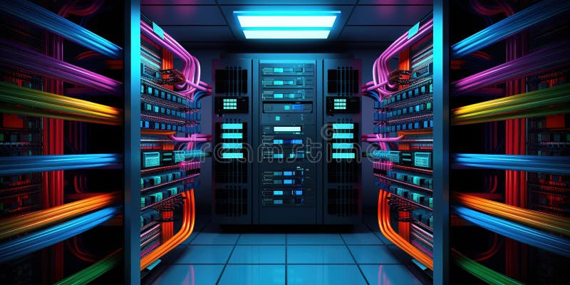 Generative AI, Closeup Shot of Networking Cable in the Server Room ...