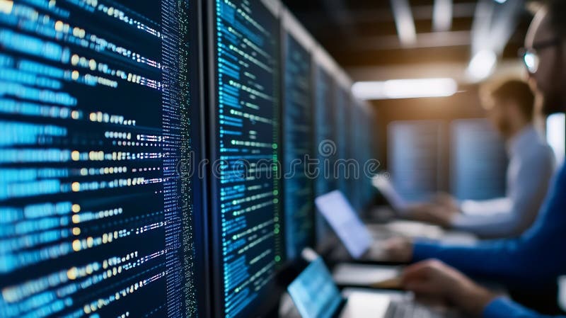Generative AI Closeup View of Computer Screens Displaying Lines of ...