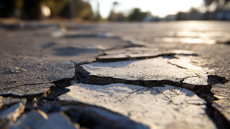 Generative AI Closeup View of Cracked and Dry Pavement in Sunlight ...