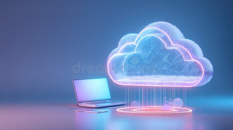 Generative AI Cloud Computing Technology with Laptop Representing Data Storage Connectivity and ...