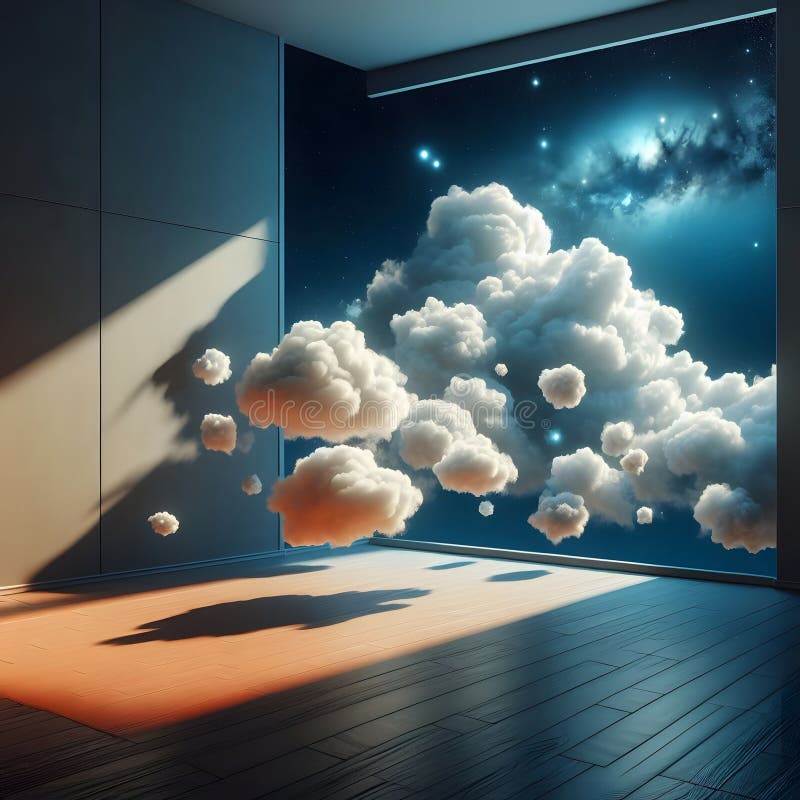 Generative AI Clouds Floating into Room Stock Illustration ...