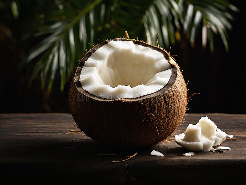 A Coconut is Split Open, Showing the Contents of the Fruit Stock ...