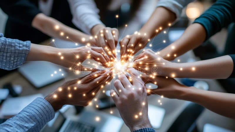 Generative AI Collaboration Power Hands Sparkling Together in Teamwork ...