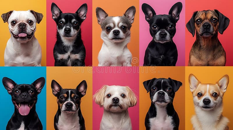 Generative AI Collage of Many Different Dogs on Color Background ...