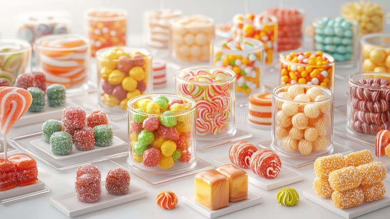 Colorful Array of Various Candies Artfully Arranged on a Table Inviting ...