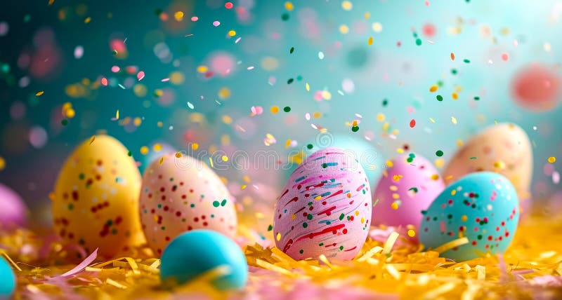 Colorful Easter Eggs in Motion, Suspended in a Festive Atmosphere with ...